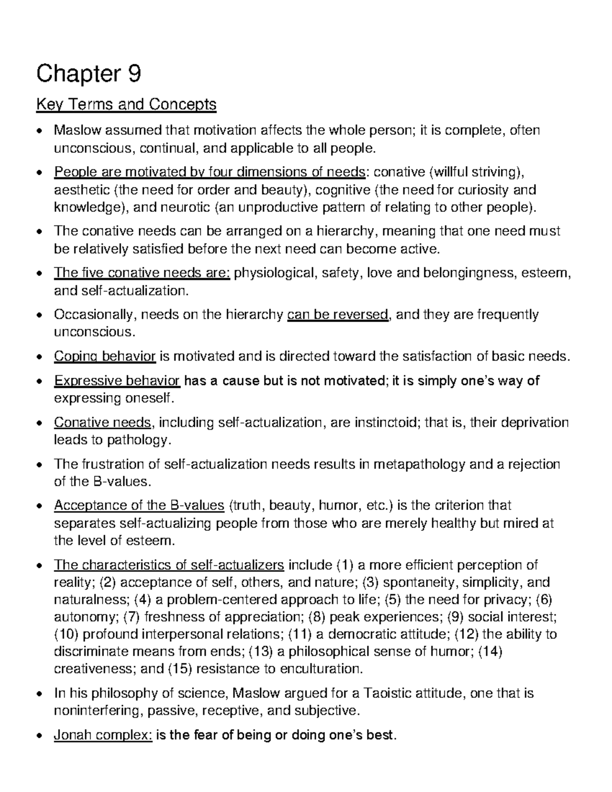 Theories of Personality Ch 9: Maslow's Motivation & Self-Actualization ...