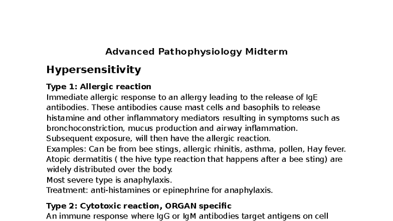 Advanced Pathophysiology Midterm Study Guide - Advanced Pathophysiology ...