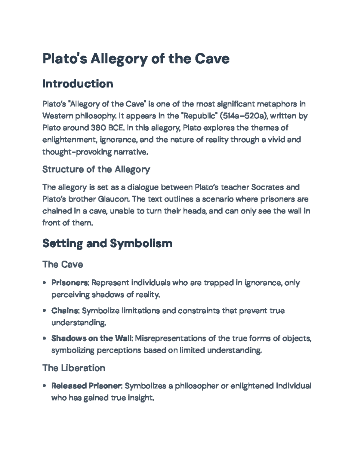 Plato's Allegory of the Cave: A Philosophical Insight (PHIL101) - Studocu
