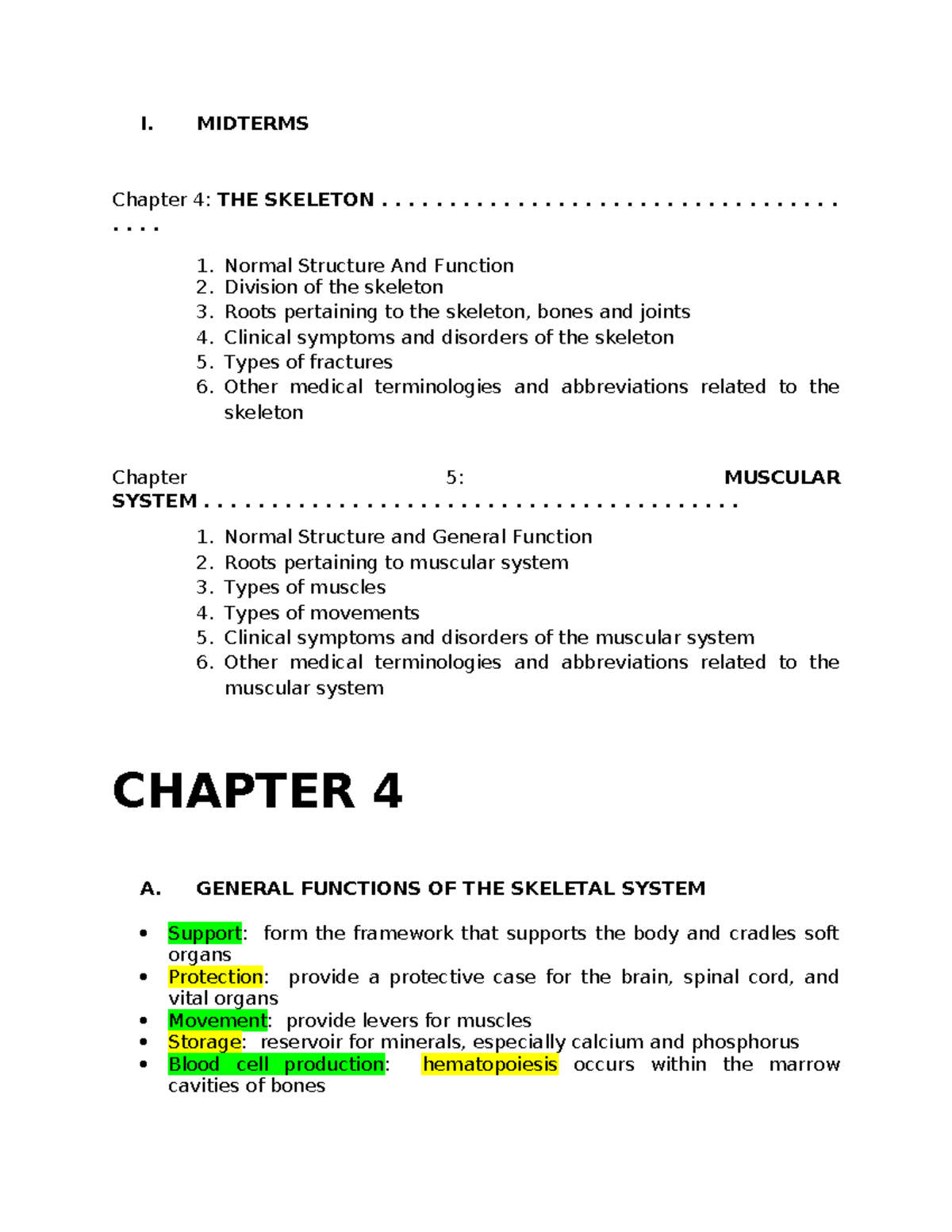 MEDGLO 101: Midterm Study Notes on Skeletal & Muscular Systems - Studocu