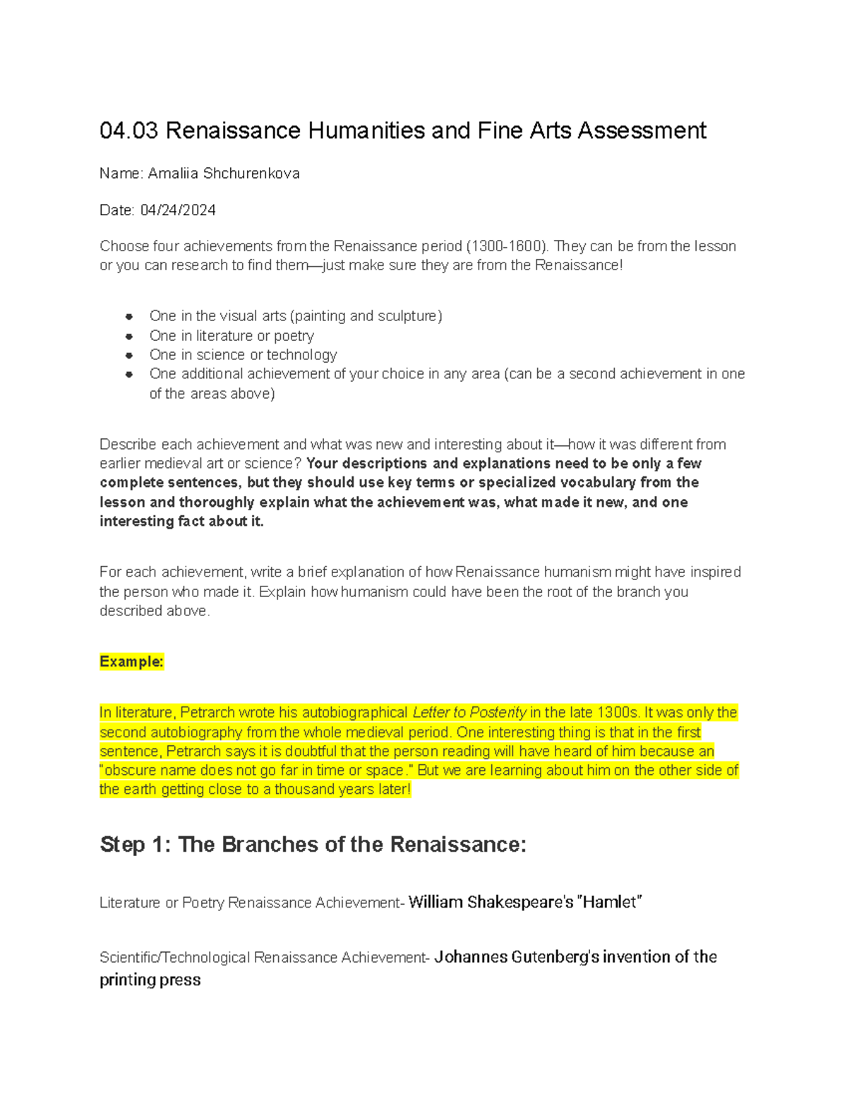04.03 Renaissance Humanities Assessment: Key Achievements Explored ...