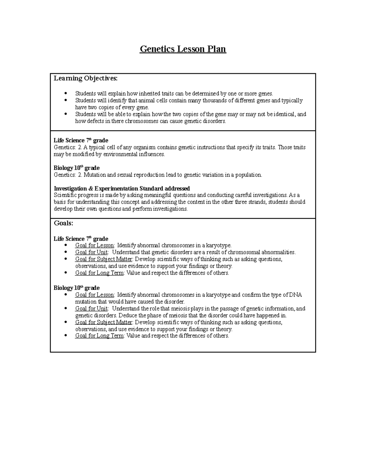 Genetics lesson plan Grade 7 and Grade 10 Uligan (TOS) - Genetics ...