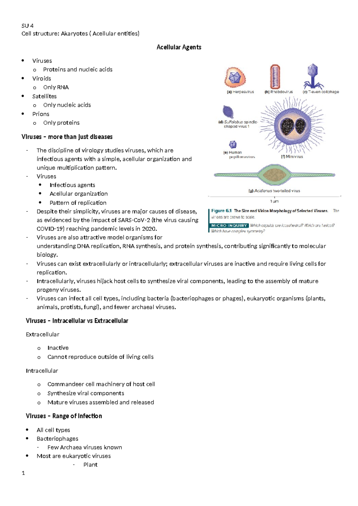 Akaryote (BIO101) - Class Notes: Acellular Agents and Viruses Summary ...