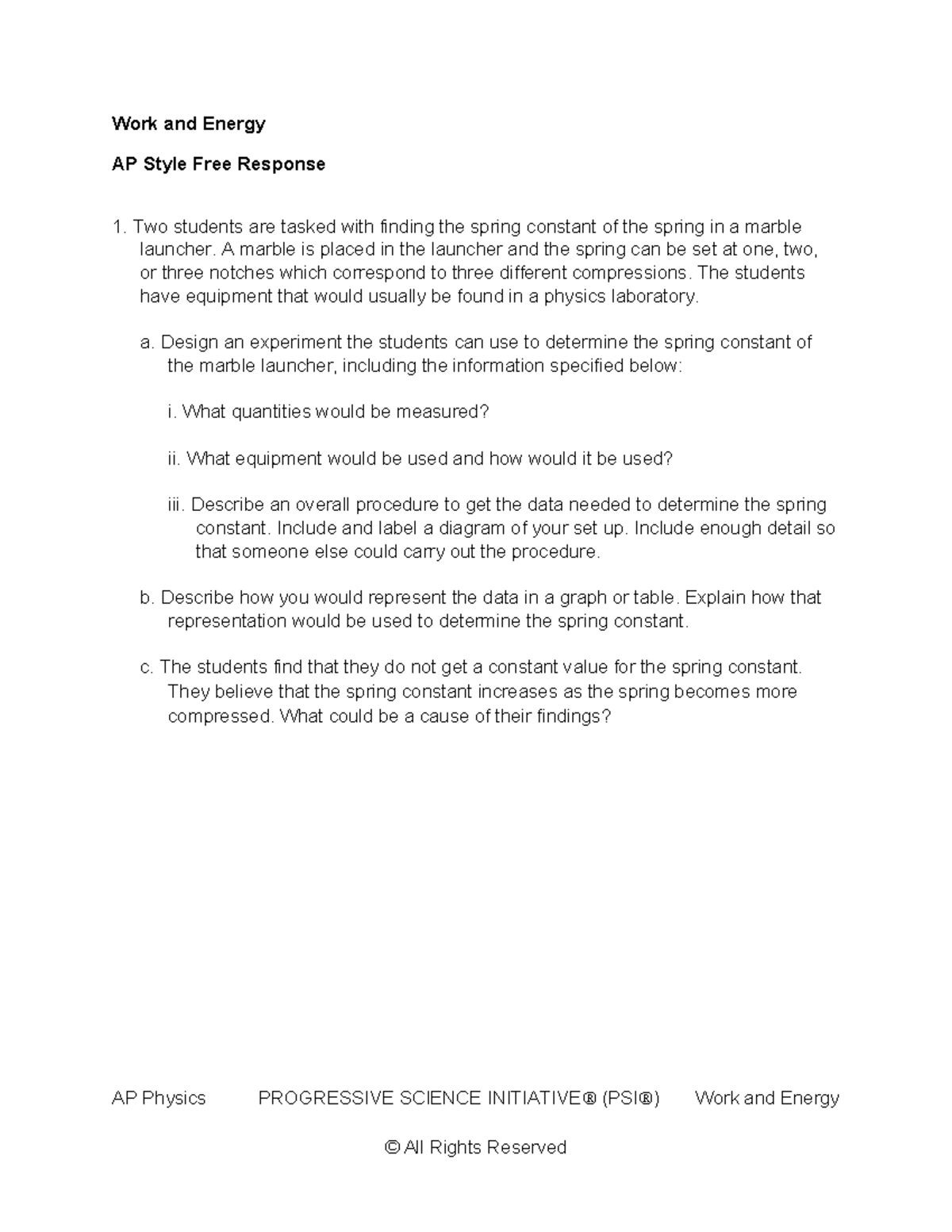 AP Physics 1 Work and Energy AP Style Free Response Questions - Studocu