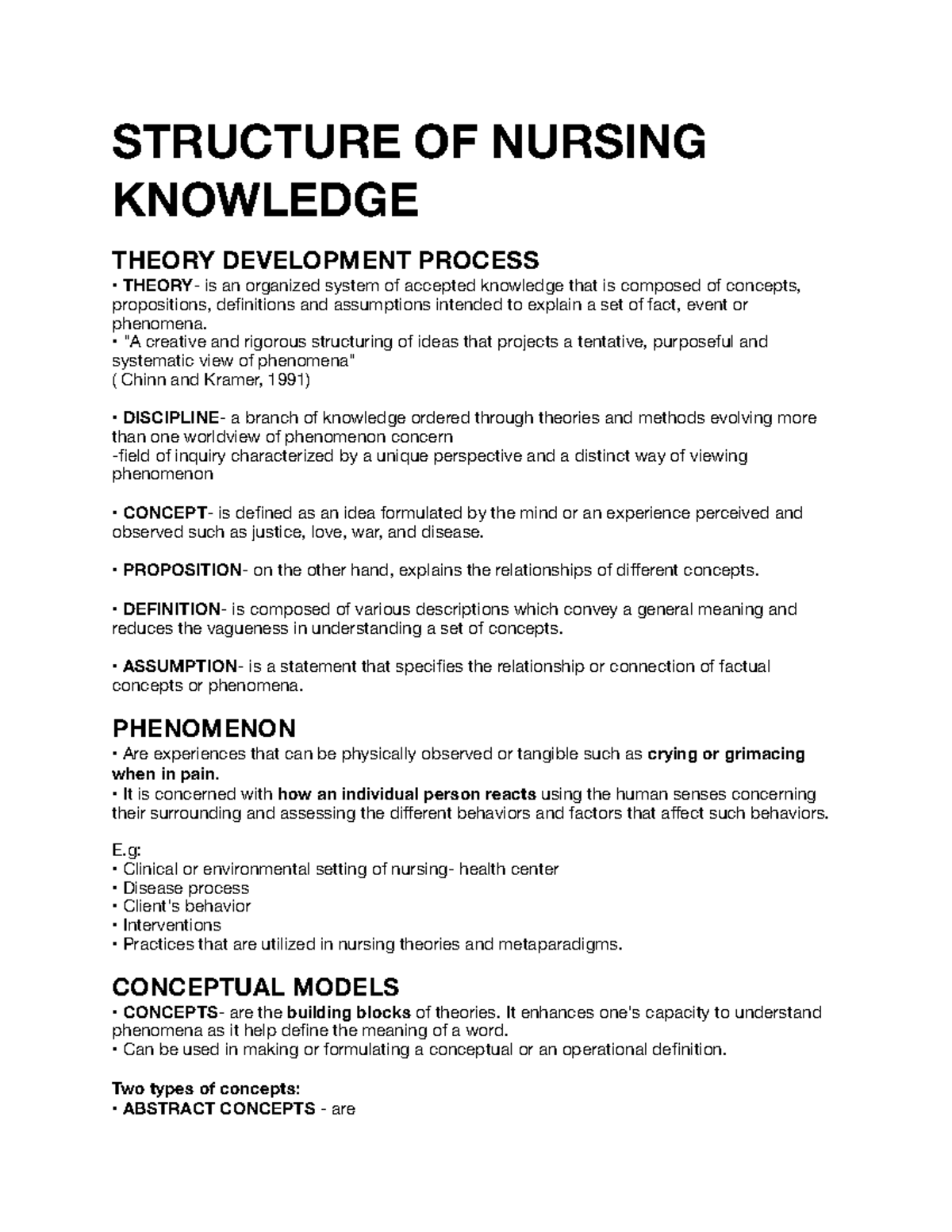 BSN 1 Theoretical Foundations: Structure of Nursing Knowledge - Studocu