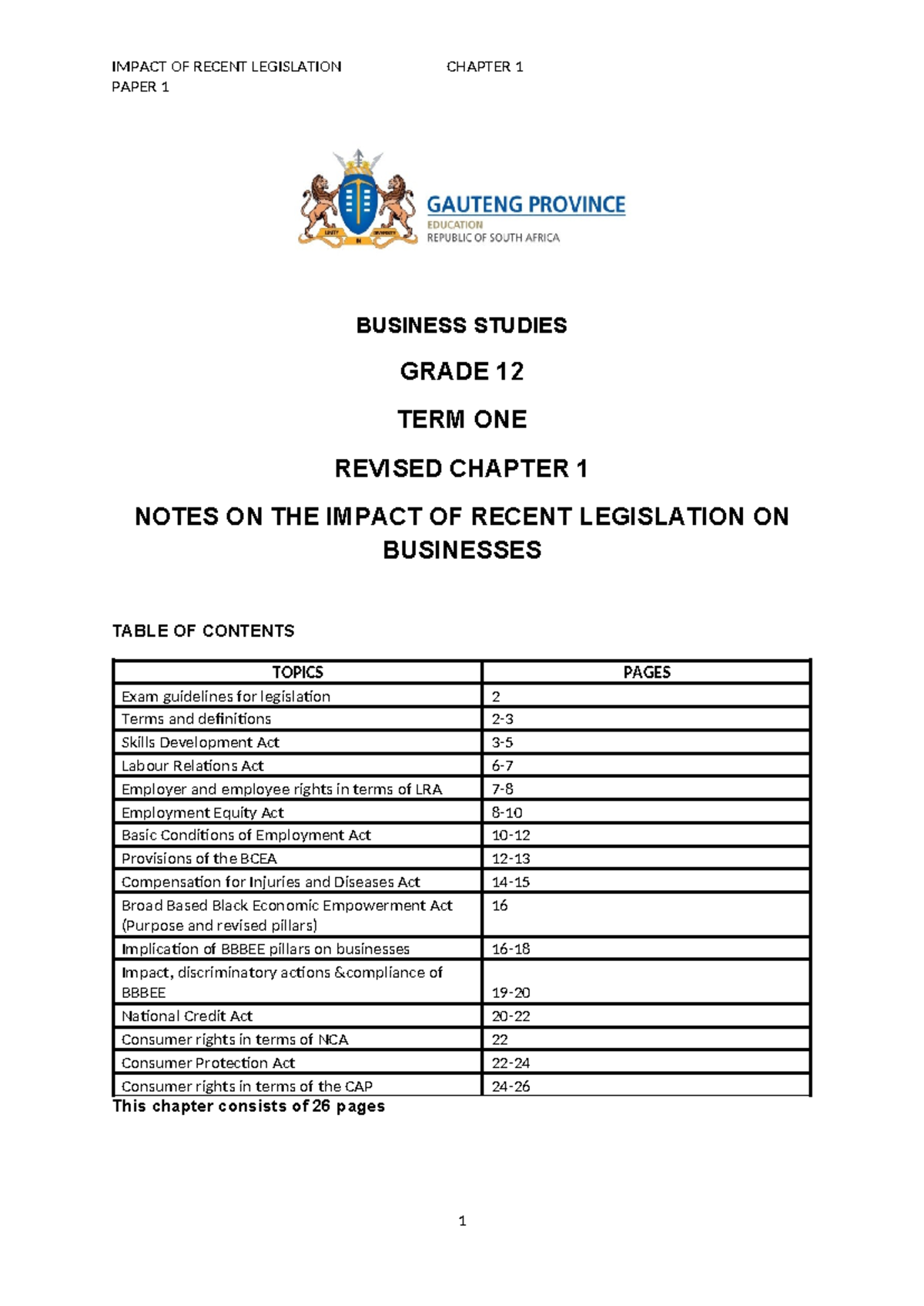 Gr12 Business Studies Term 1: Chapter 1 - Legislation Impact on ...