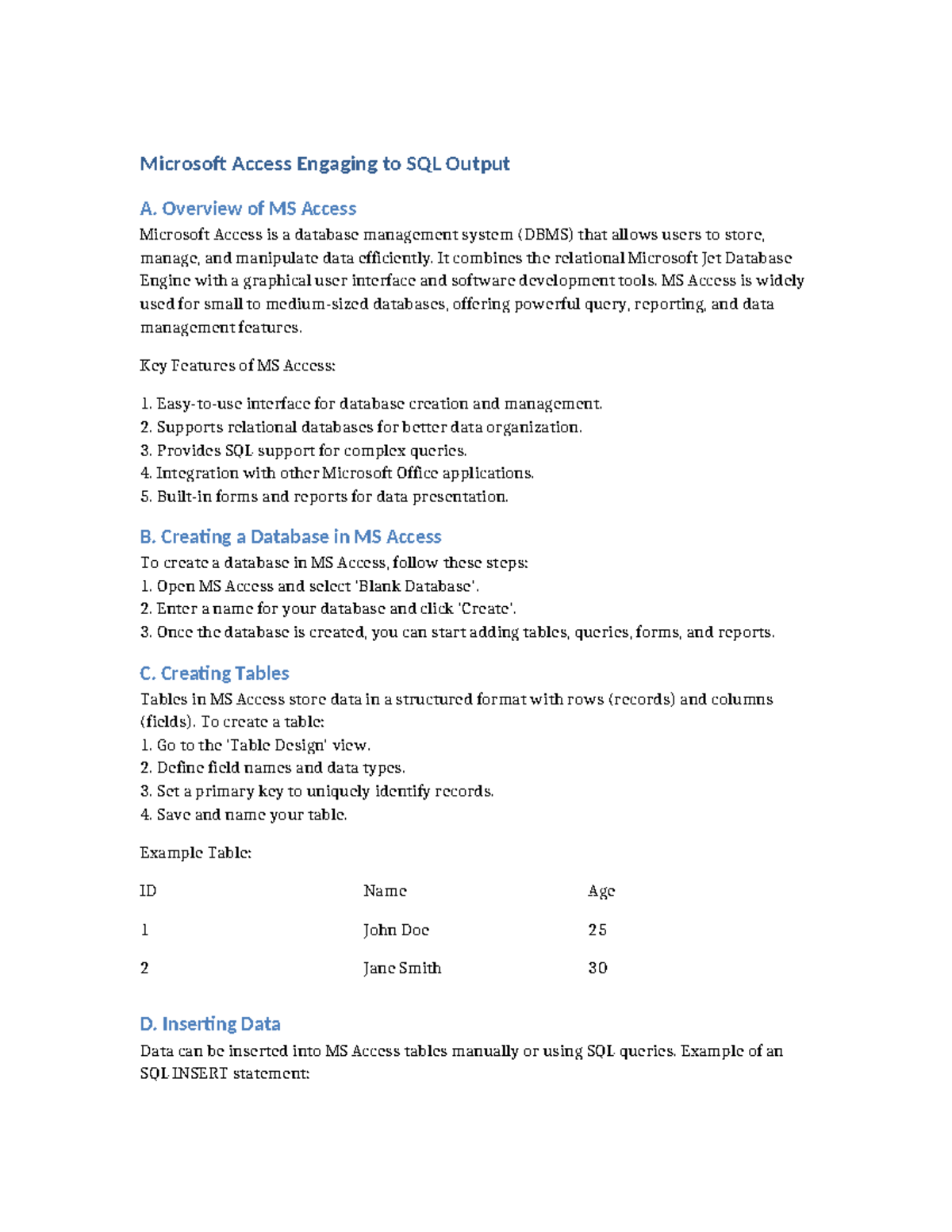 Microsoft Access Presentation - Microsoft Access Engaging to SQL Output ...