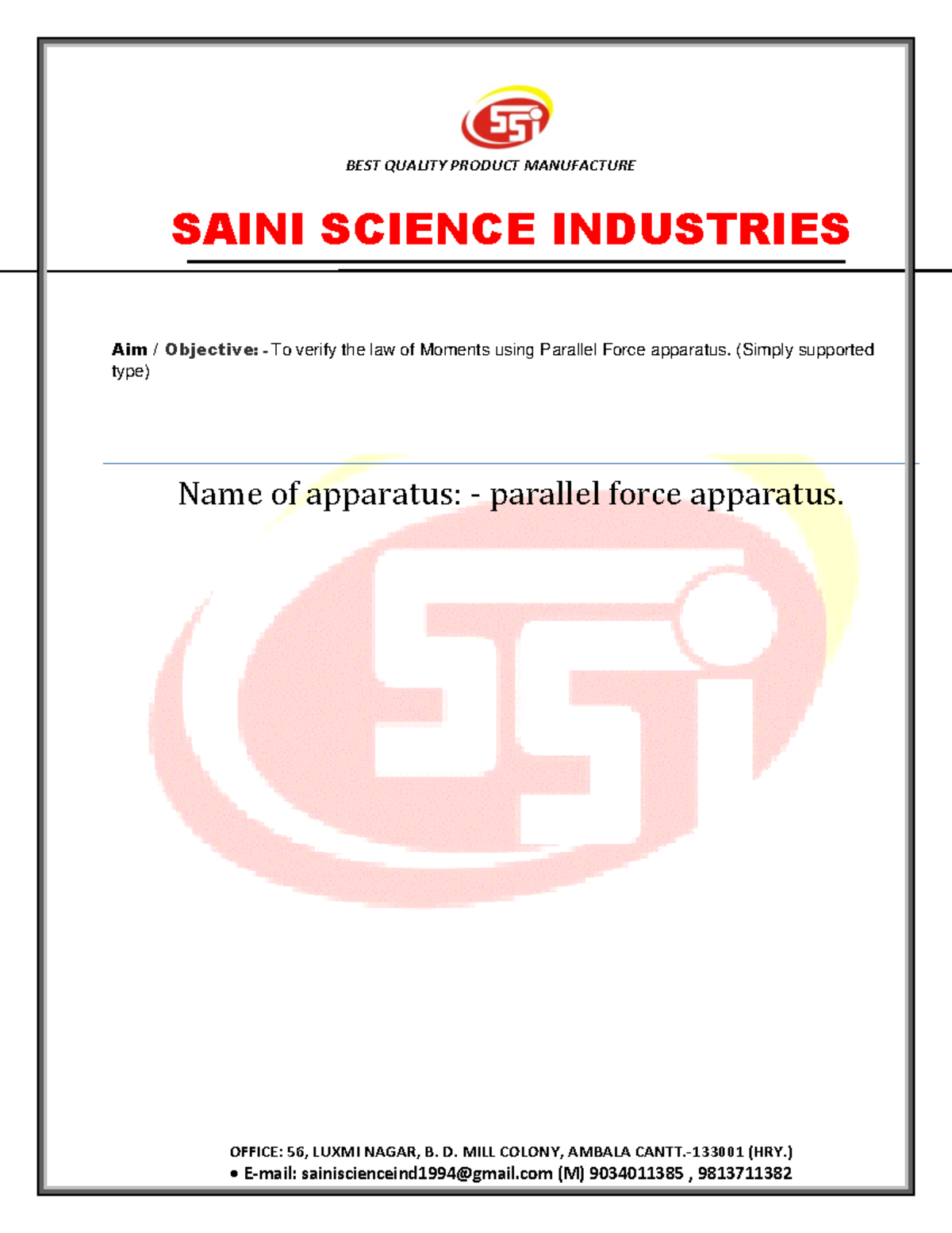 Parallel Force Apparatus for Verifying Law of Moments - Lab Notes - Studocu