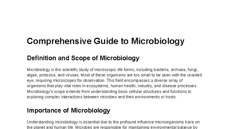 Comprehensive Guide to Microbiology (Unit 1) - Studocu