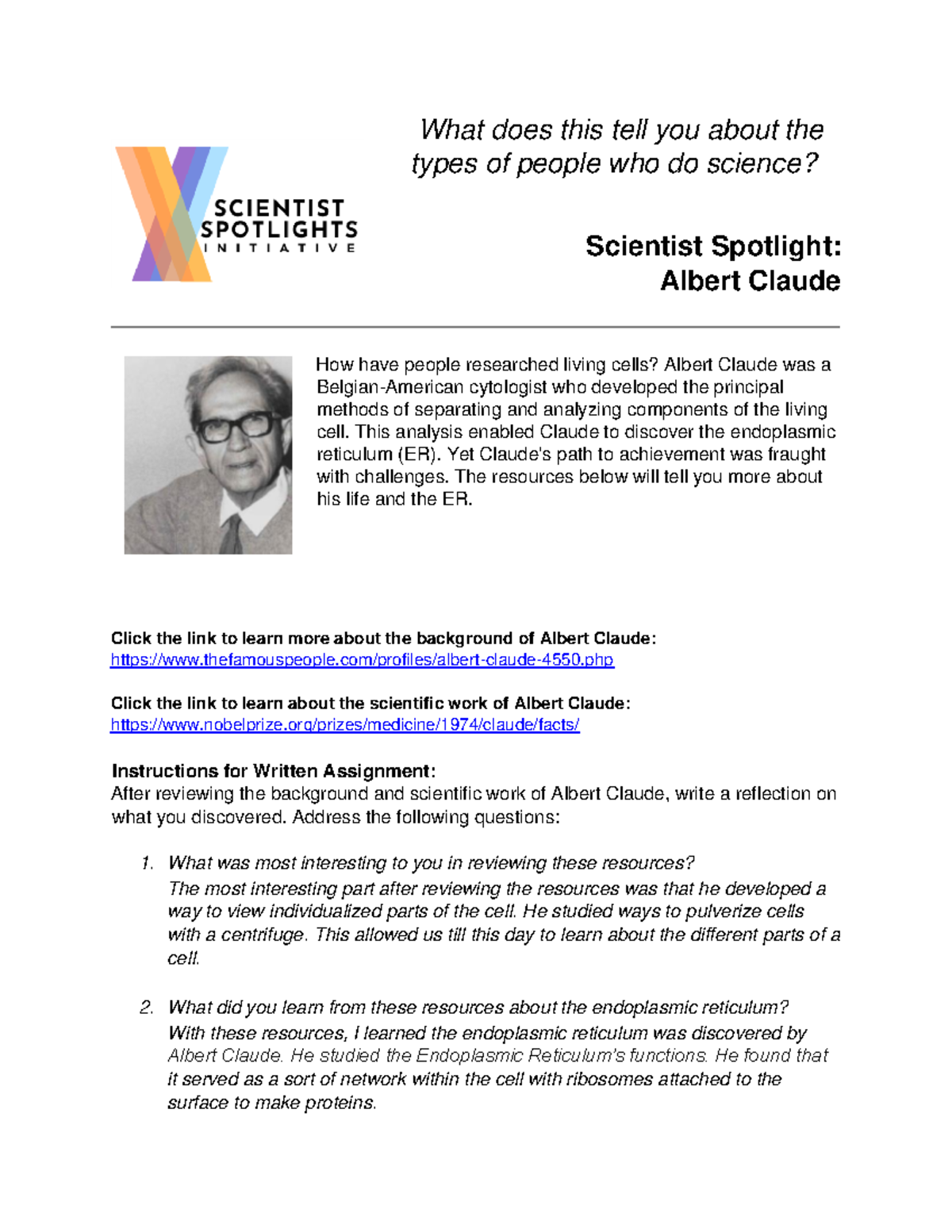 Albert-Claude SS-2 - Scientist Spotlight & Reflection on His Work - Studocu