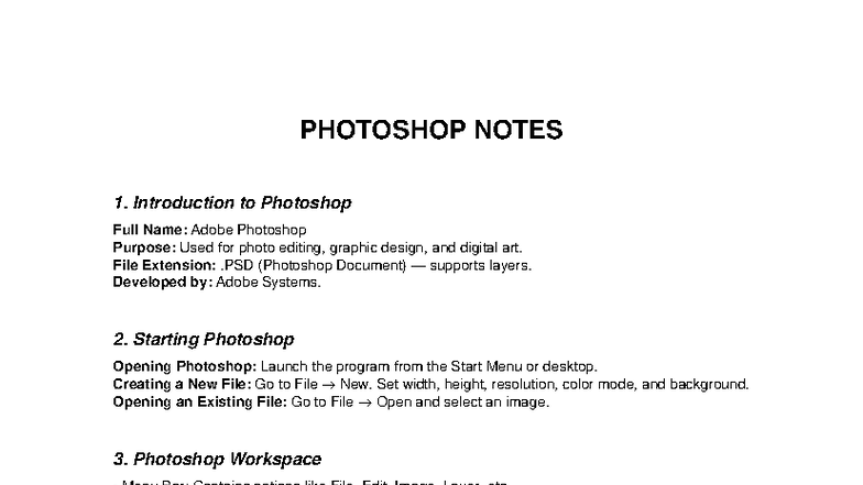 PHOTOSHOP NOTES: A Comprehensive Guide to Adobe Photoshop - Studocu