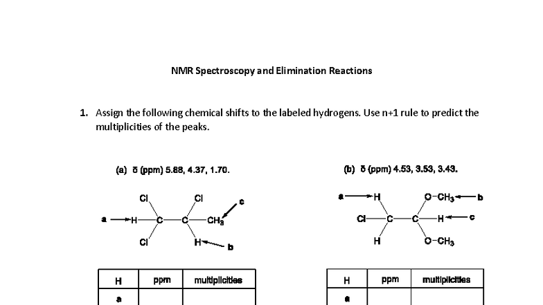 Practice 9: NMR Spectroscopy & Elimination Reactions Analysis - Studocu