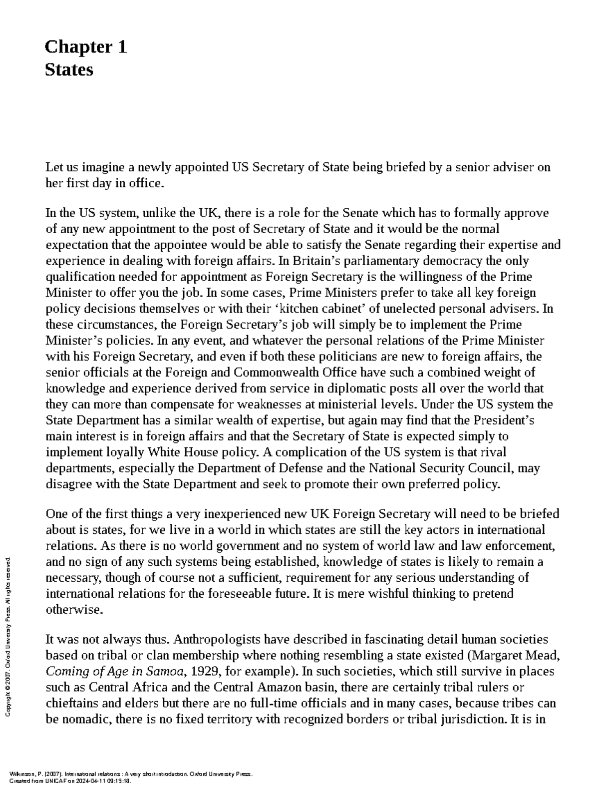 International Relations A Very Short Introduction - Chapter 1: The Role ...