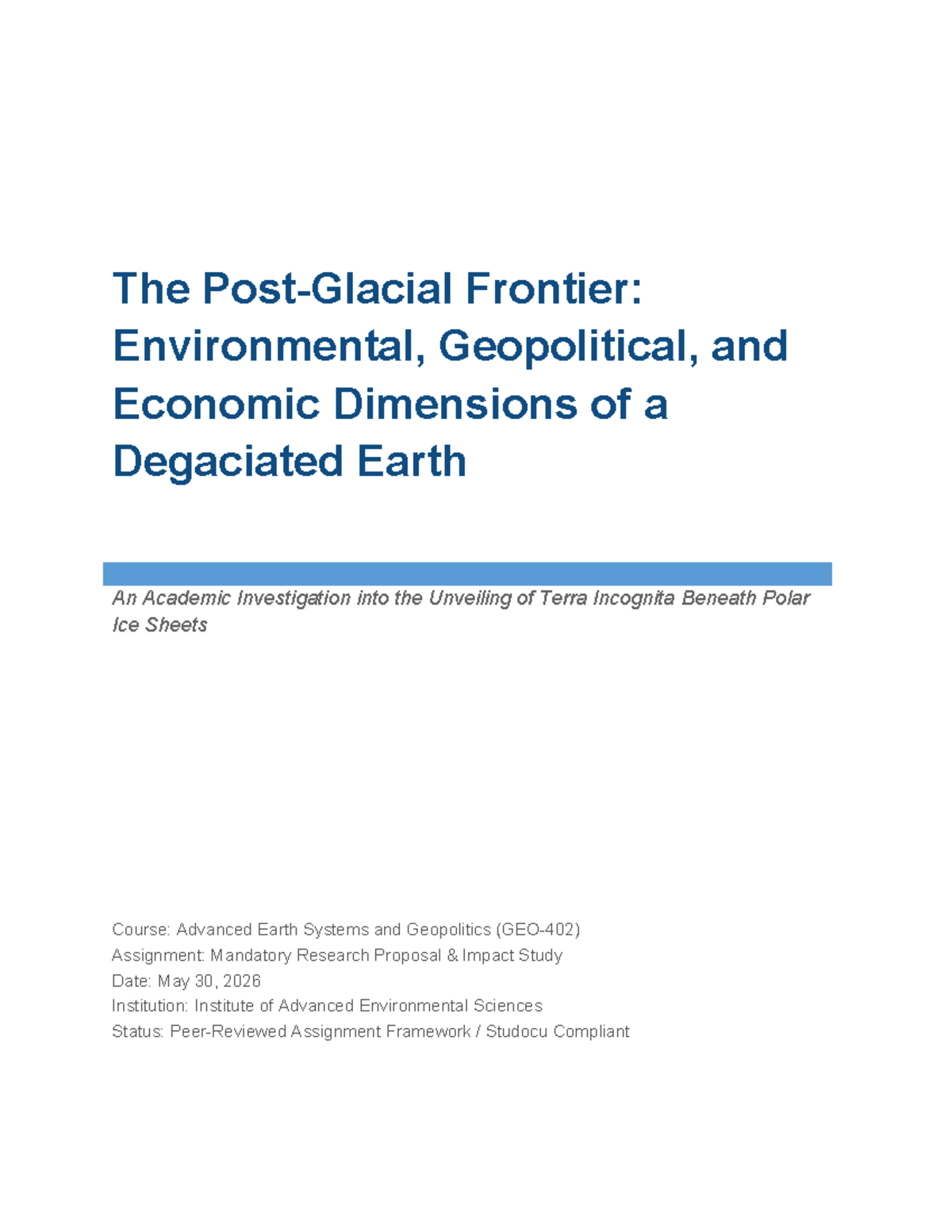 Advanced Earth Systems and Geopolitics: Research Proposal on Ice Melt ...