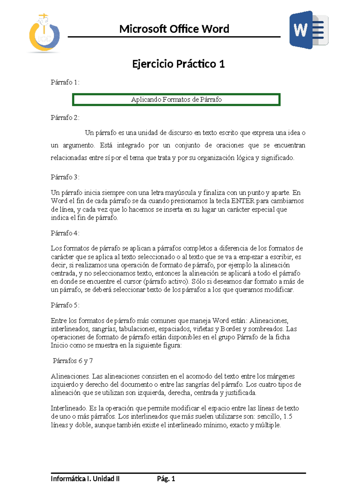 Ejercicio 1: Formatos de Párrafo en Word - Práctica y Aplicaciones ...
