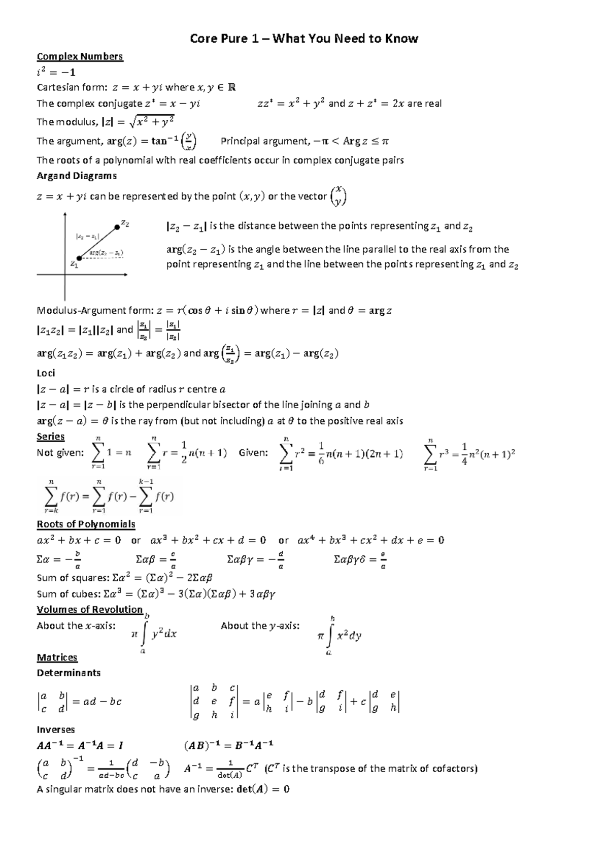 CP1 Final Exam Notes: Complex Numbers and Matrices - Studocu