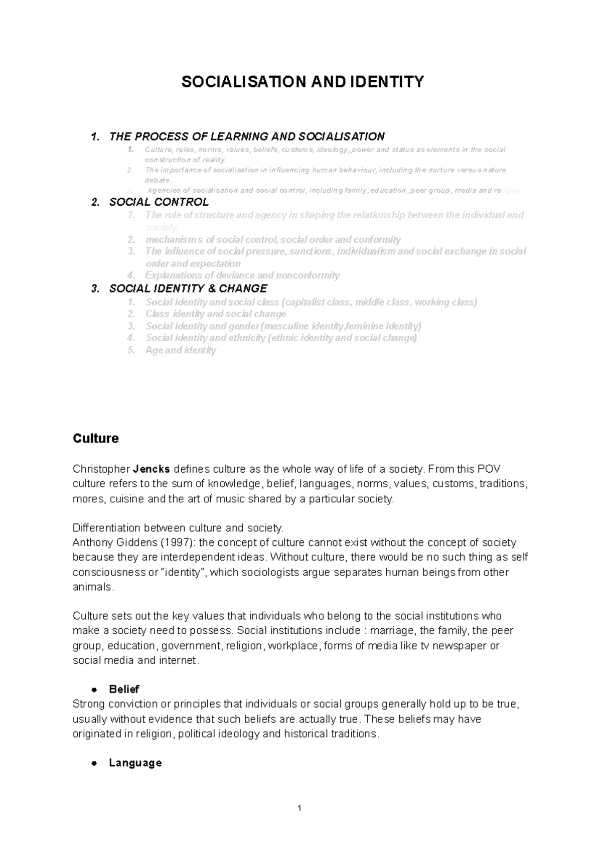 Socialisation and identity - SOCIALISATION AND IDENTITY 1. THE PROCESS ...