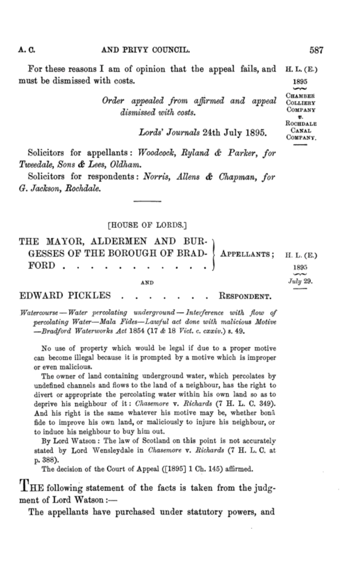 Bradford Corp v Pickles (1895) AC 587: House of Lords Decision Summary ...