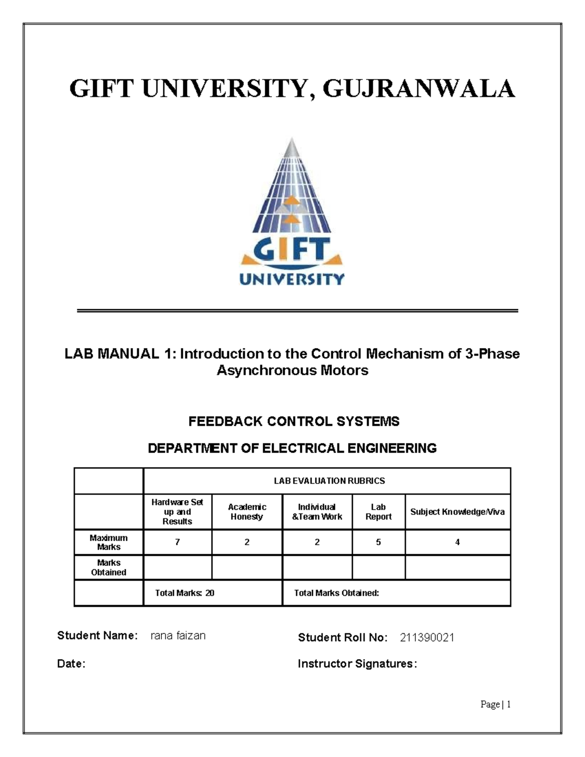 IE Lab Manual 6: Asynchronous Motor Control Experiment - Studocu