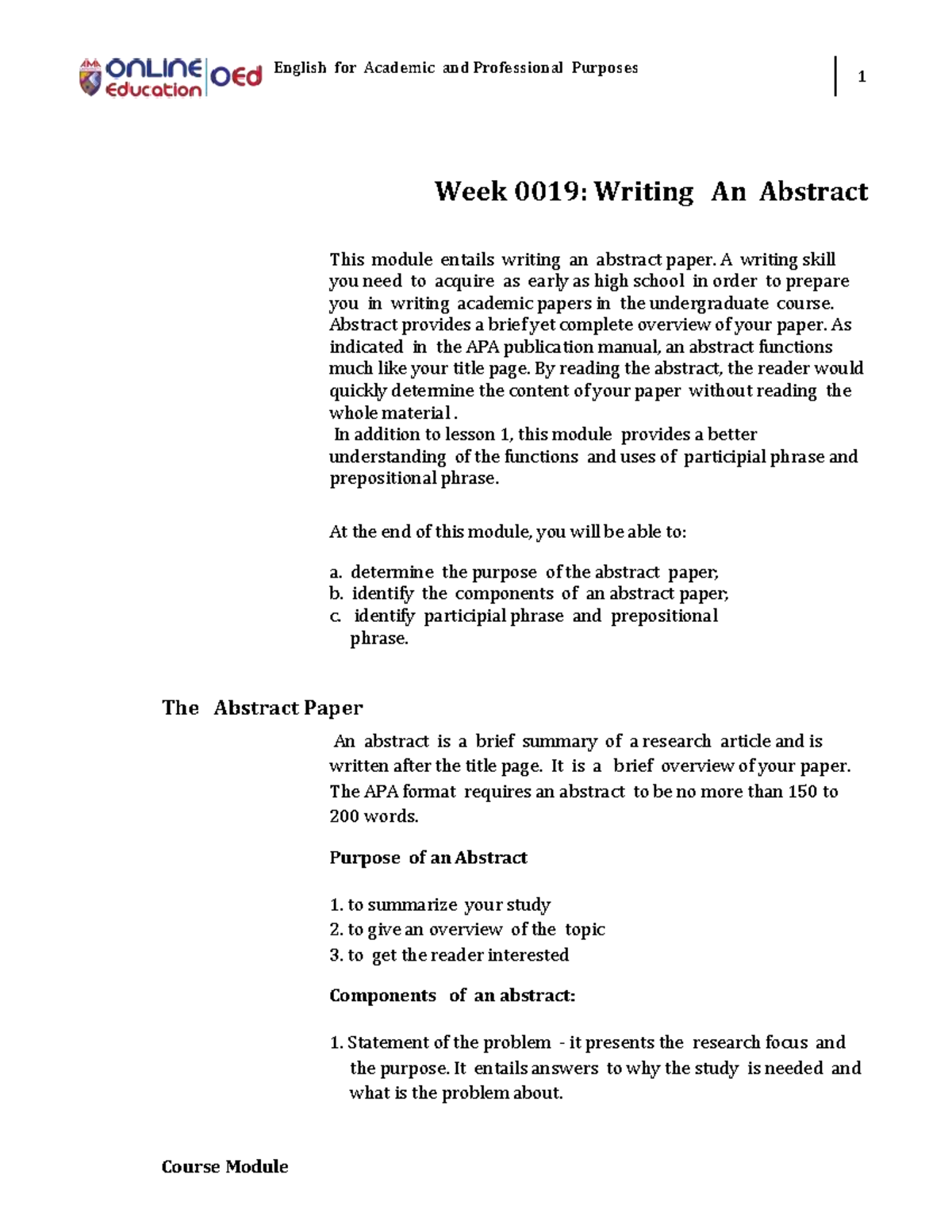 Week 019-Module Writing an Abstract - English for Academic and ...