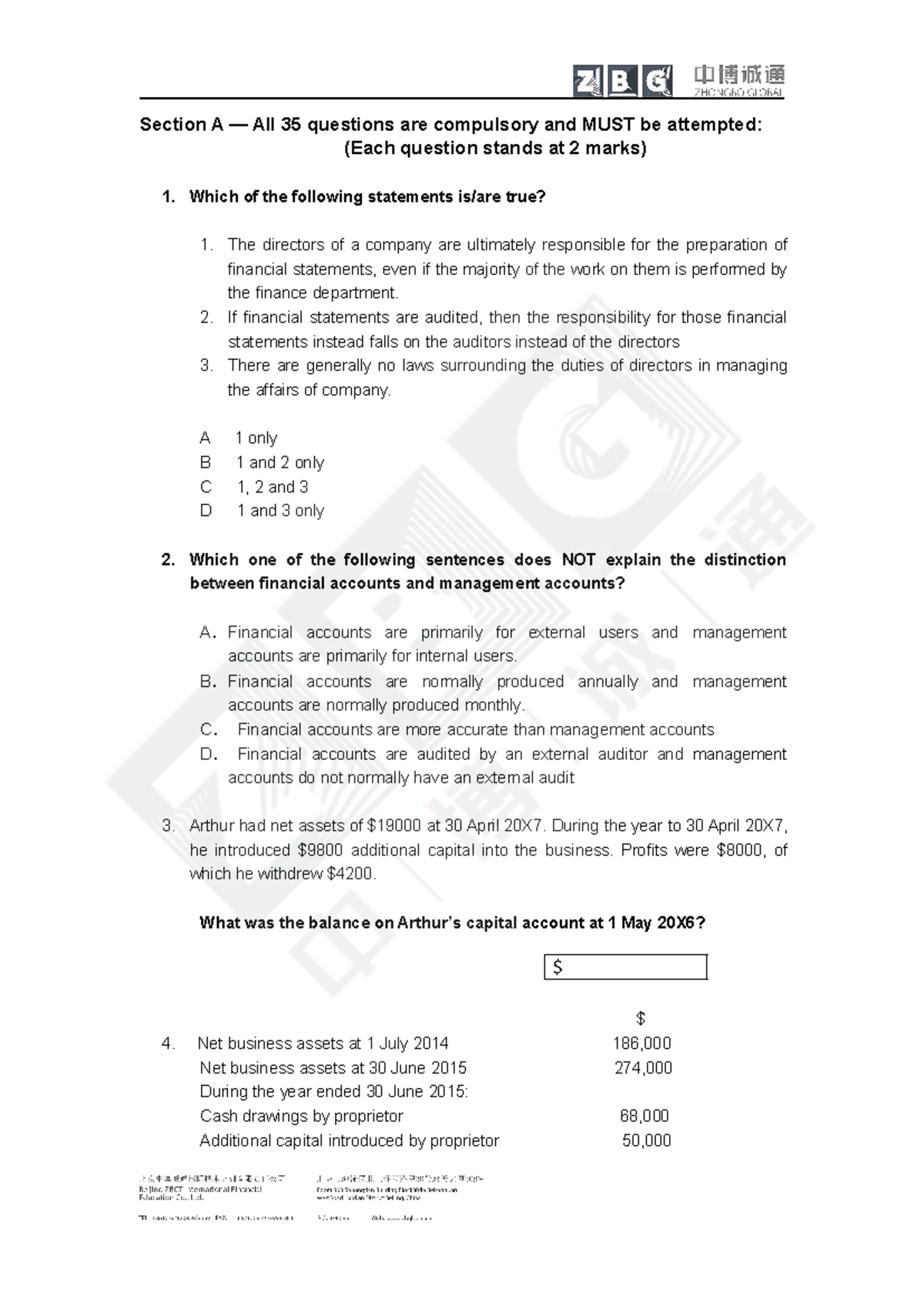 F3 - Mock A - Financial Accounting Questions - ACCA Exam Preparation ...