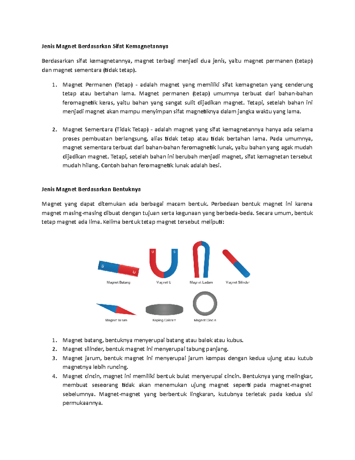Jenis Magnet Dan Karakteristiknya: Penjelasan Lengkap Magnetisasi - Studocu