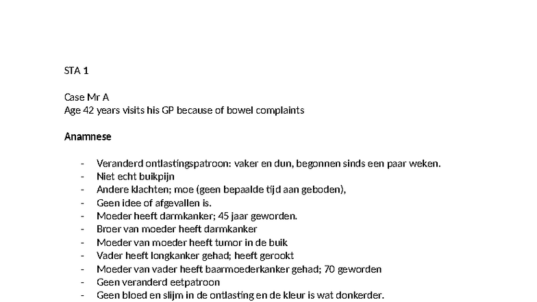 STA 1 Case Study: Bowel Complaints and Cancer Risk Assessment - Studeersnel