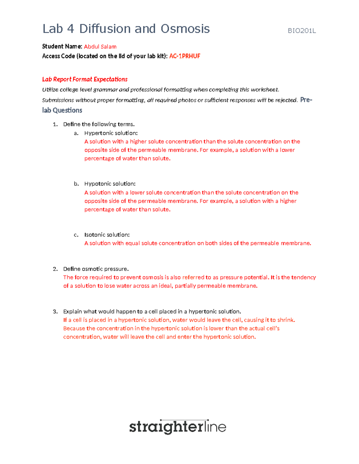 BIO201L Lab 4: Diffusion and Osmosis Experiment Report - Studocu