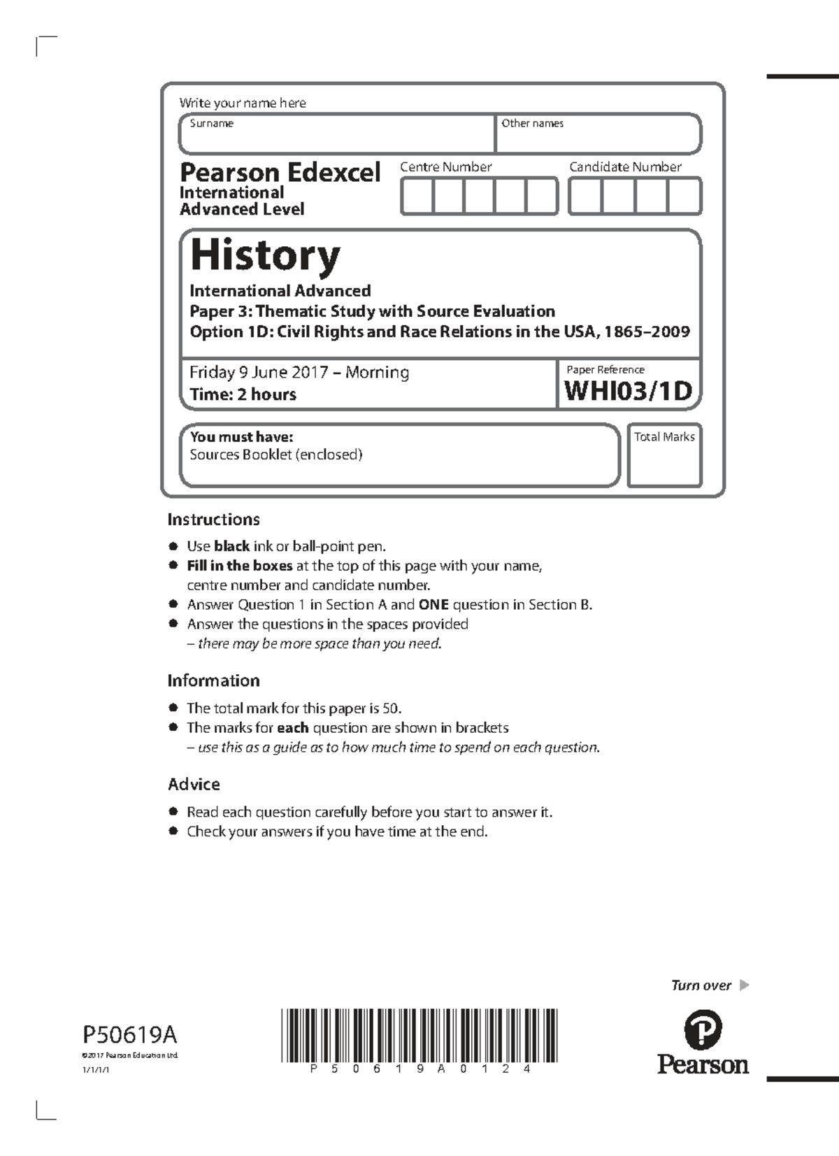 International A Level History Paper 3: Civil Rights & Race Relations ...