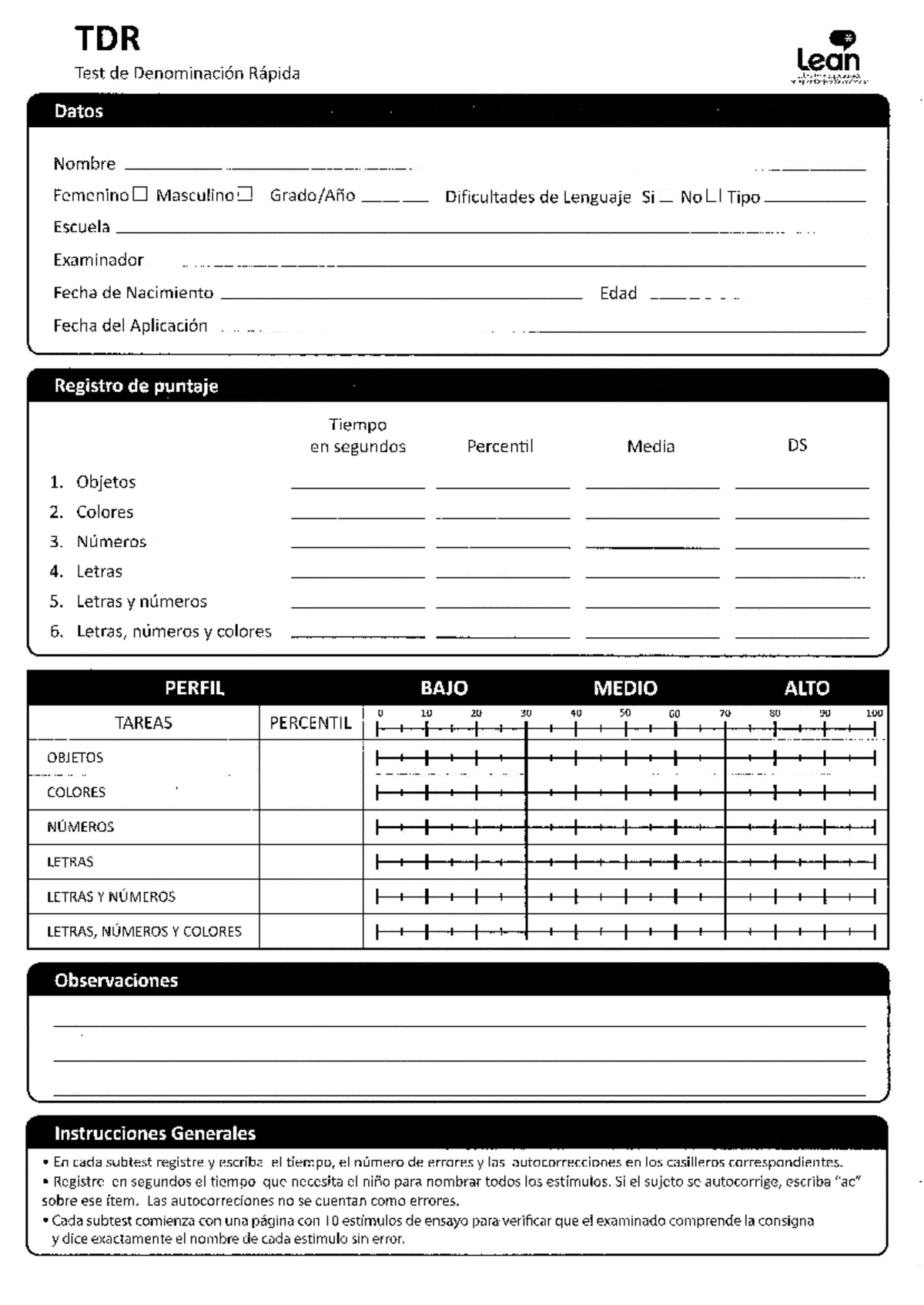 TDR - Protocolo - Evaluación Psicopedagógica - Studocu