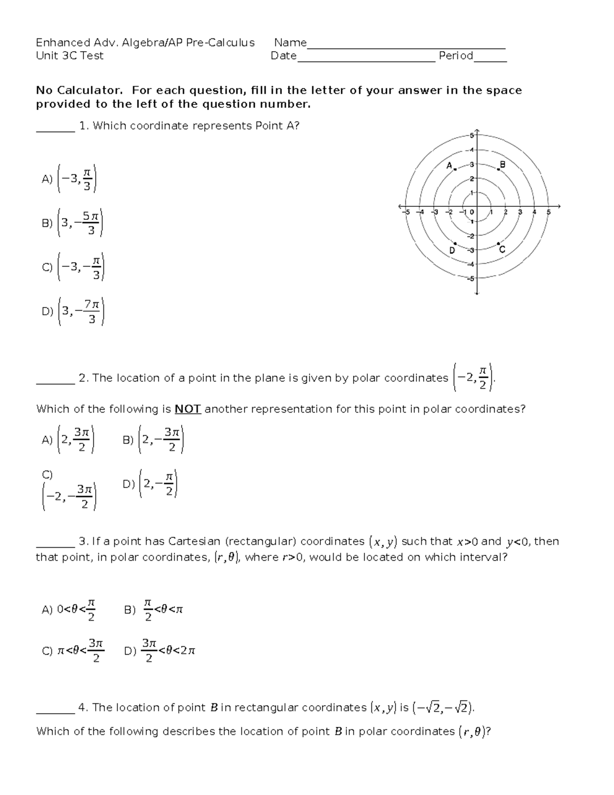 3C Test V1 - AP Precalculus Unit 3 No Calculator Exam - Studocu