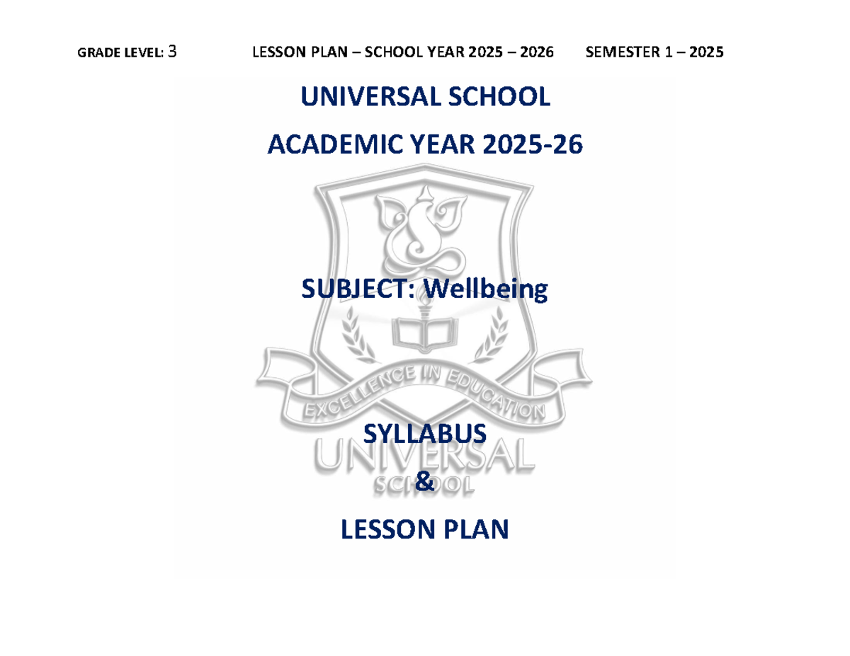 GRADE 3 WELLBEING LESSON PLAN SEMESTER 1 2025-2026 - Studocu