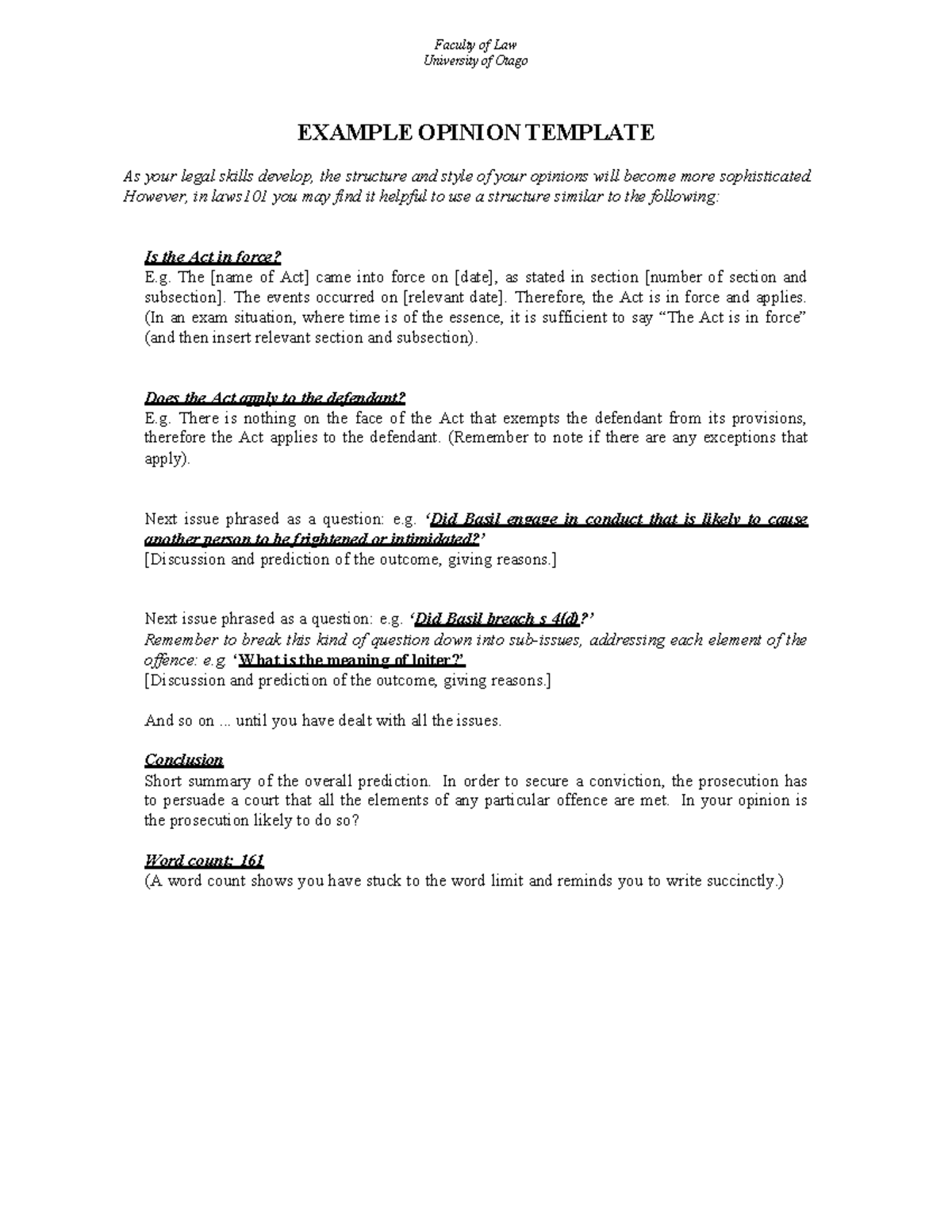Laws101: Example Opinion Template for Statutory Interpretation - Studocu