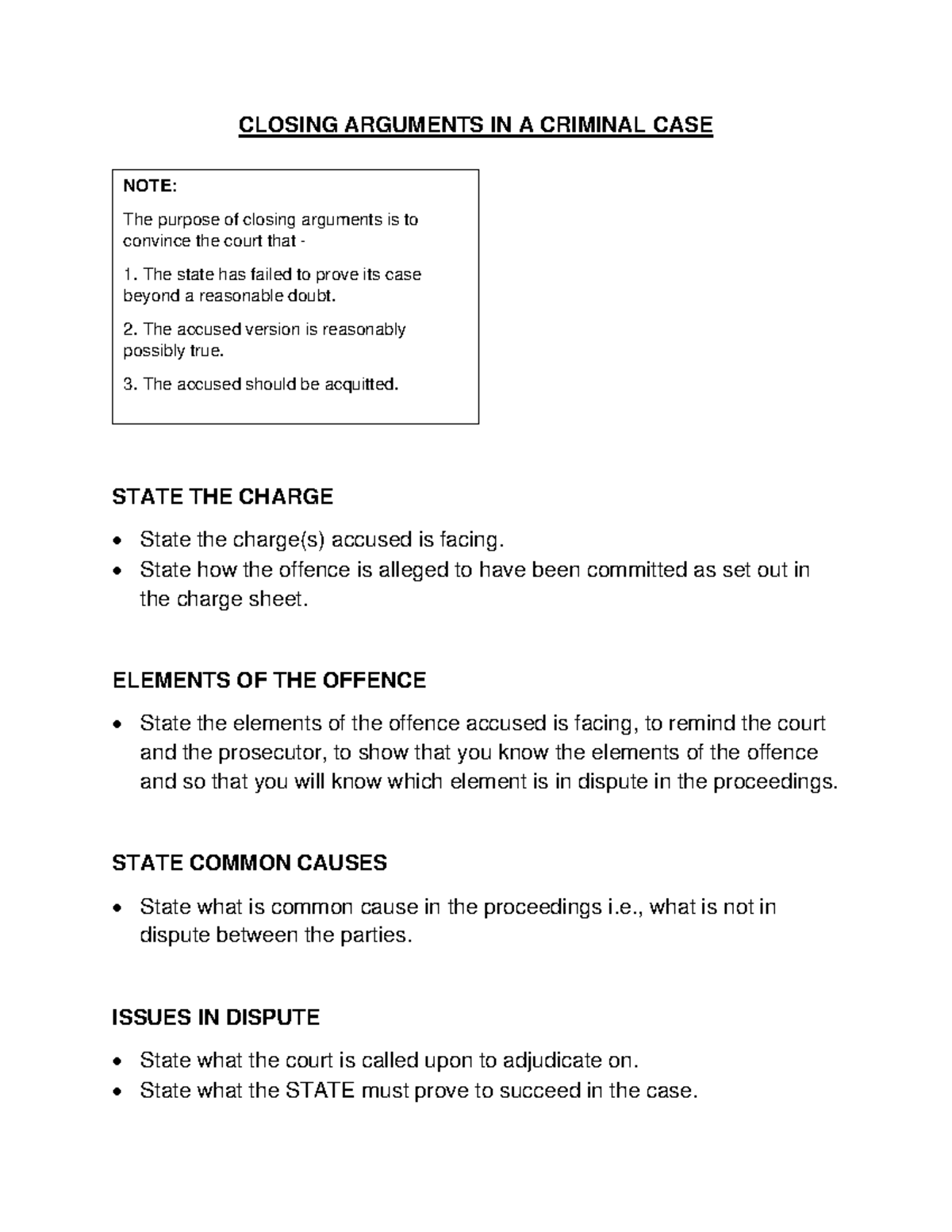 Closing Arguments in Criminal Cases: Key Points for Defense - Studocu