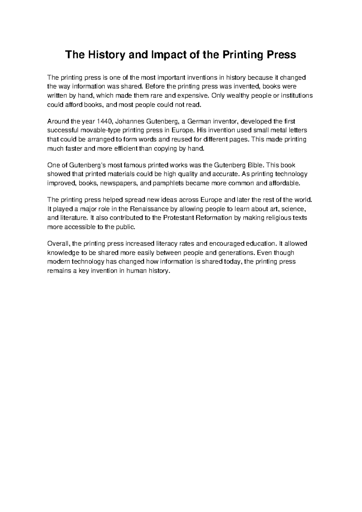 HIST 101: Report on the History and Impact of the Printing Press - Studocu