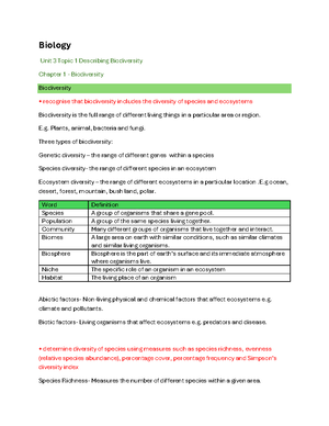 IA2 BIOLOGY 19/20 - UNIT 3: Biodiversity and the Interconnections of ...