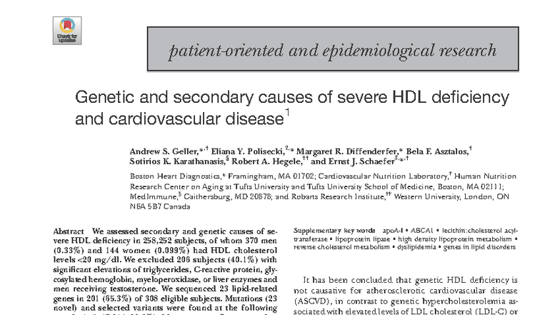 Genetic and Secondary Causes of Severe HDL Deficiency and ASCVD (CVD1 ...
