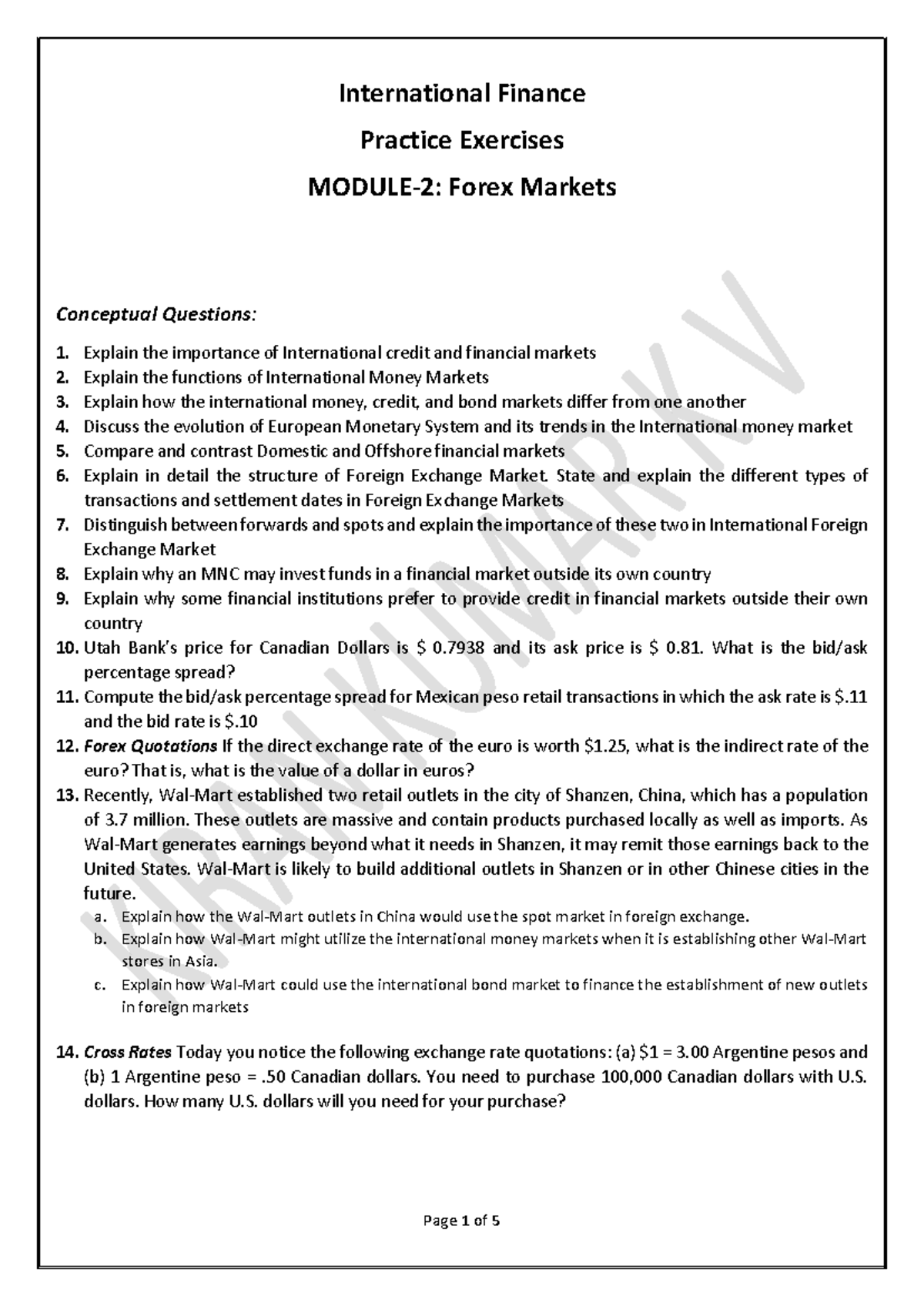 Module-2 Question Bank - International Finance Practice Exercises ...