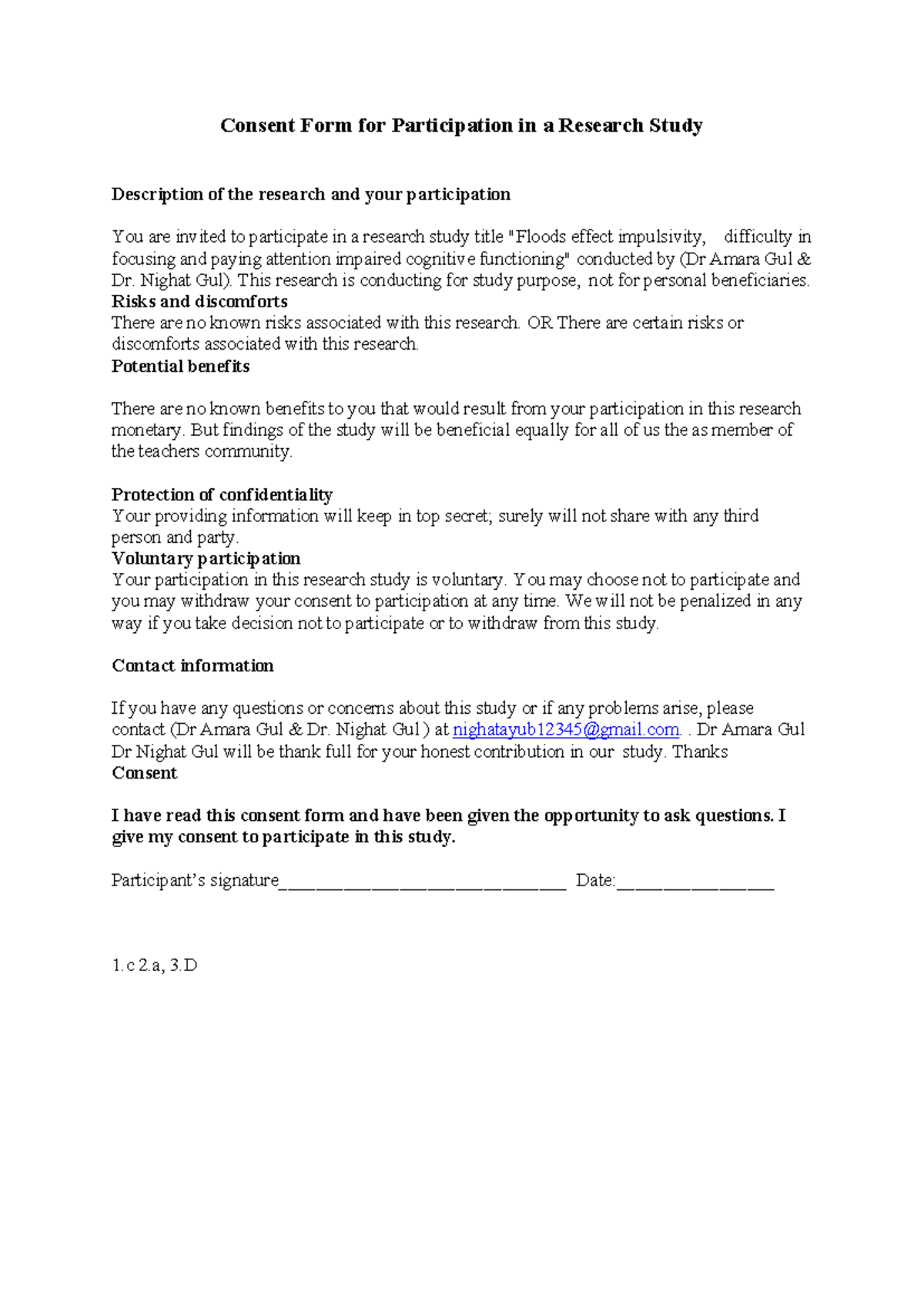 Consent Form for Research Study on Impulsivity and Attention - Studocu