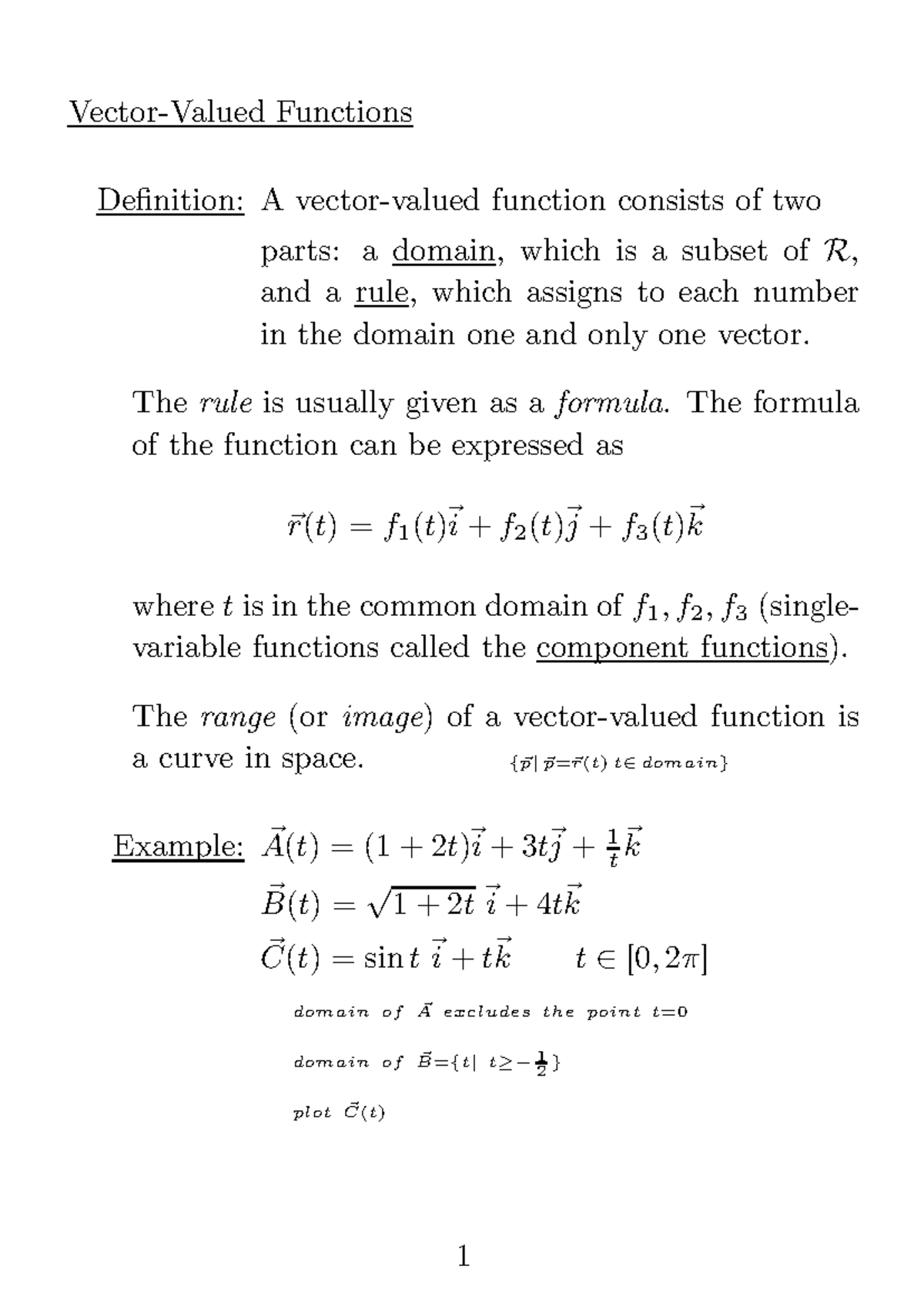 W2 - HKUST MATH 2023: Notes on Vector-Valued Functions and Limits - Studocu