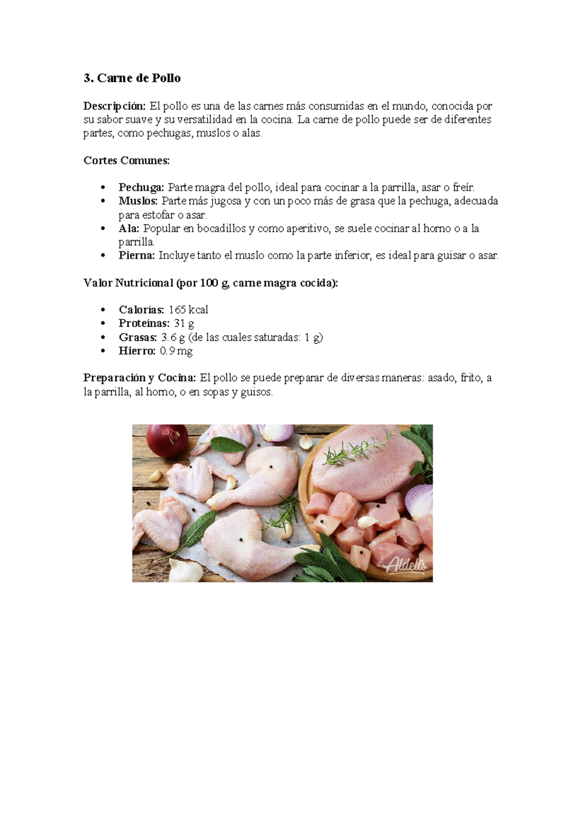 Pollo Kwqzbo - Apuntes generales del tema - 3. Carne de Pollo ...