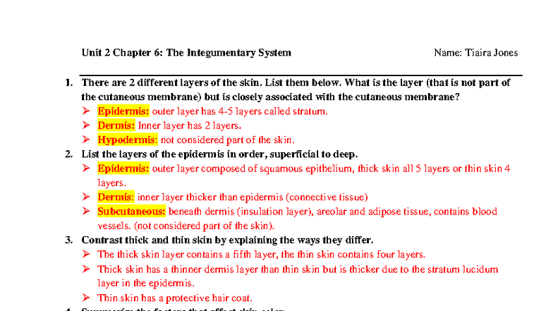 Unit 2 Chapter 6: The Integumentary System Study Notes - Studocu