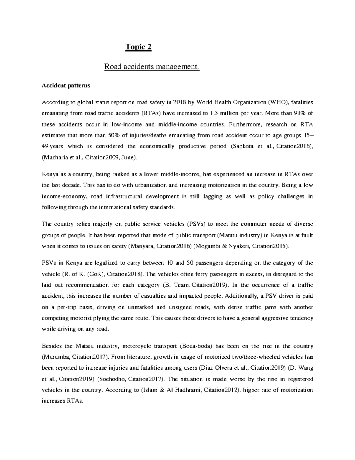 Topic 2: Road Accident Management Strategies and Data Analysis - Studocu