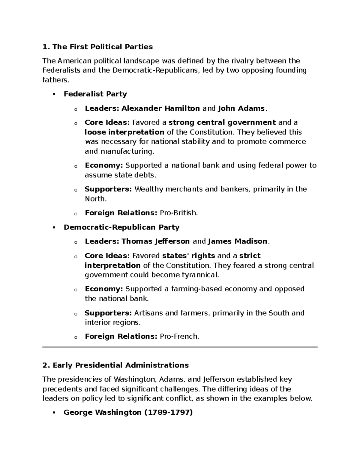 Course Code: ER101 - Notes on Early Political Parties and Key Events ...