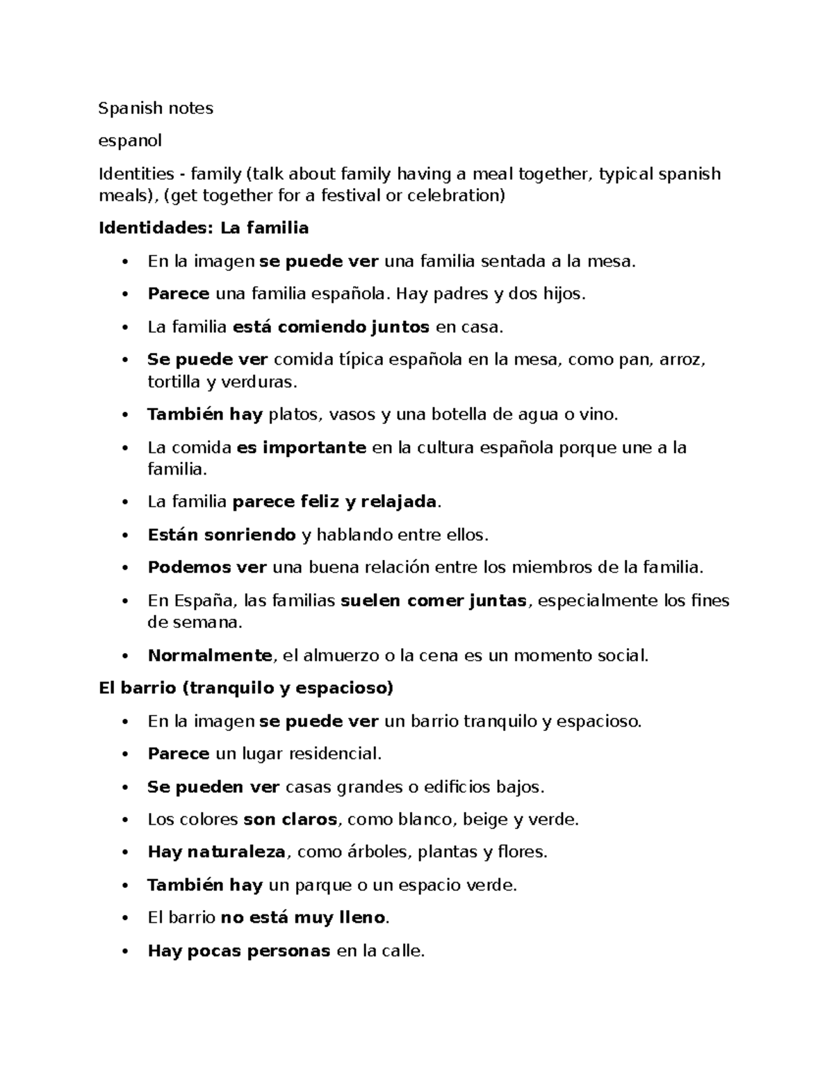 Spanish Notes for Oral Prep: Identities & Family (Units 1-2) - Studocu