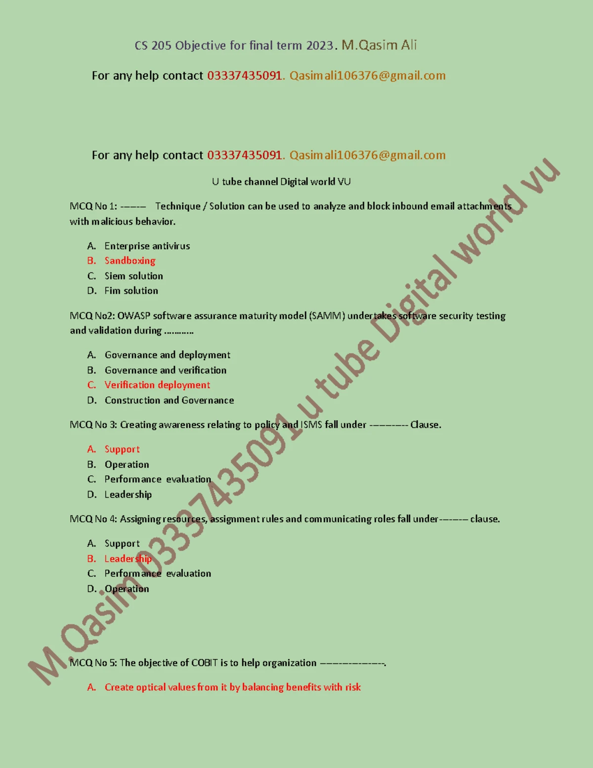 CS 205 Final Exam 2023: Important MCQs and Study Notes - Studocu