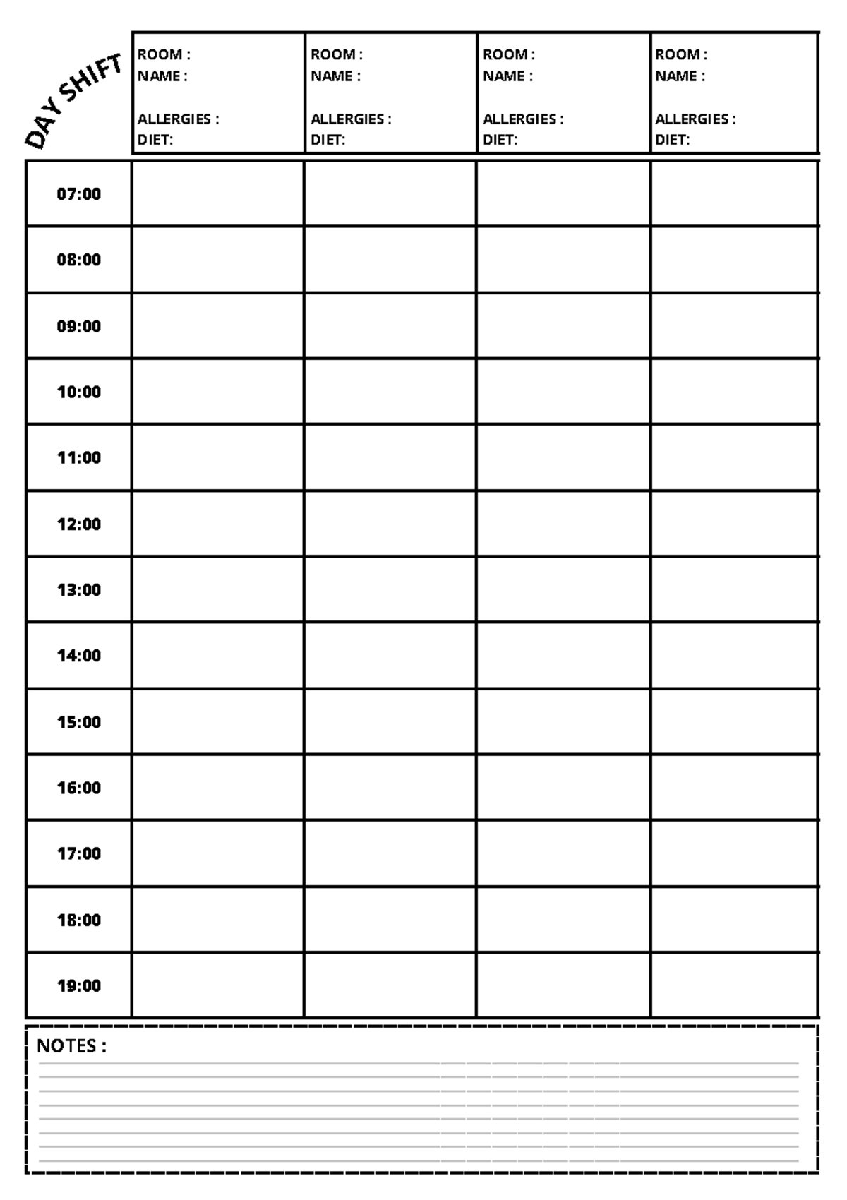 A4 Nursing Shift Planner - 07: 08: 09: 10: 11: 12: 13: 14: 15: 16: 17 ...