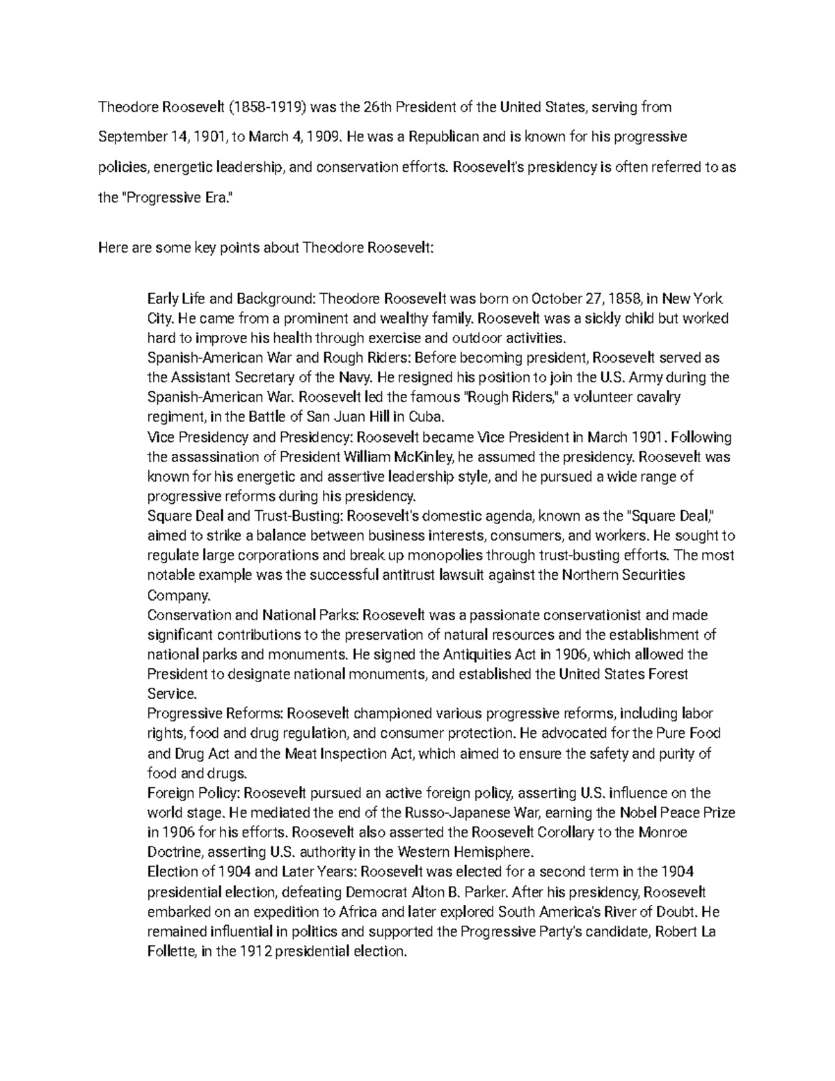 Theodore Roosevelt: A Study of His Leadership and Progressive Era - Studocu