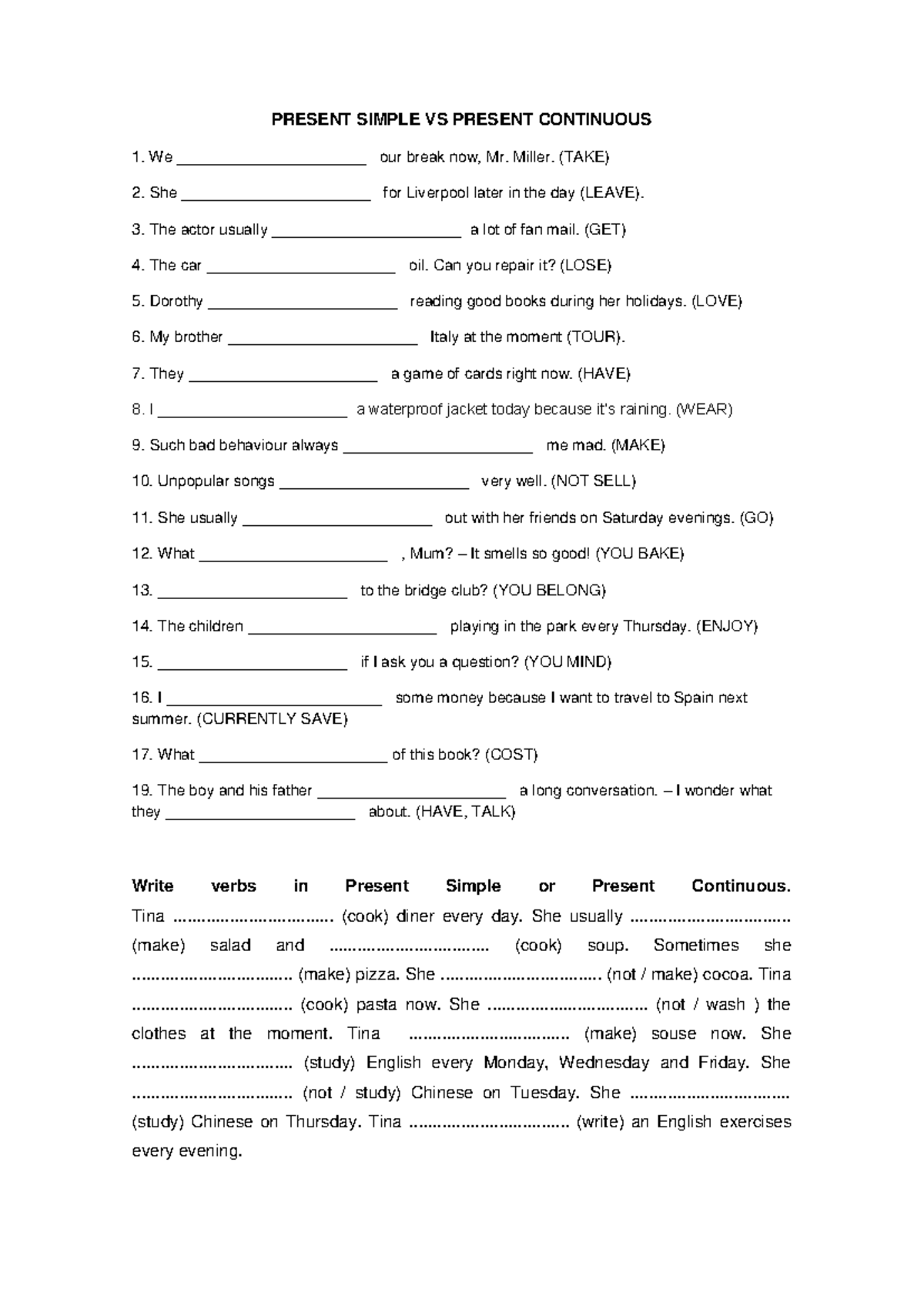 PRESENT SIMPLE VS PRESENT CONTINUOUS: Ficha Repaso - Studocu