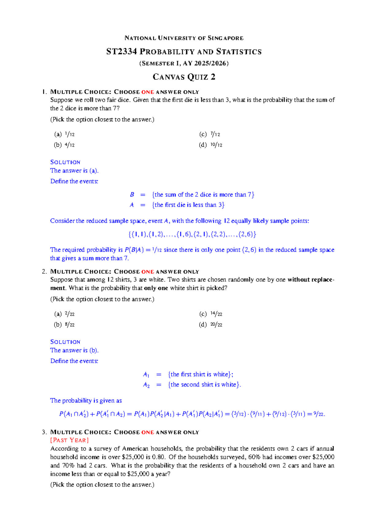 ST2334 Probability and Statistics - Canvas Quiz 02 Solutions - Studocu